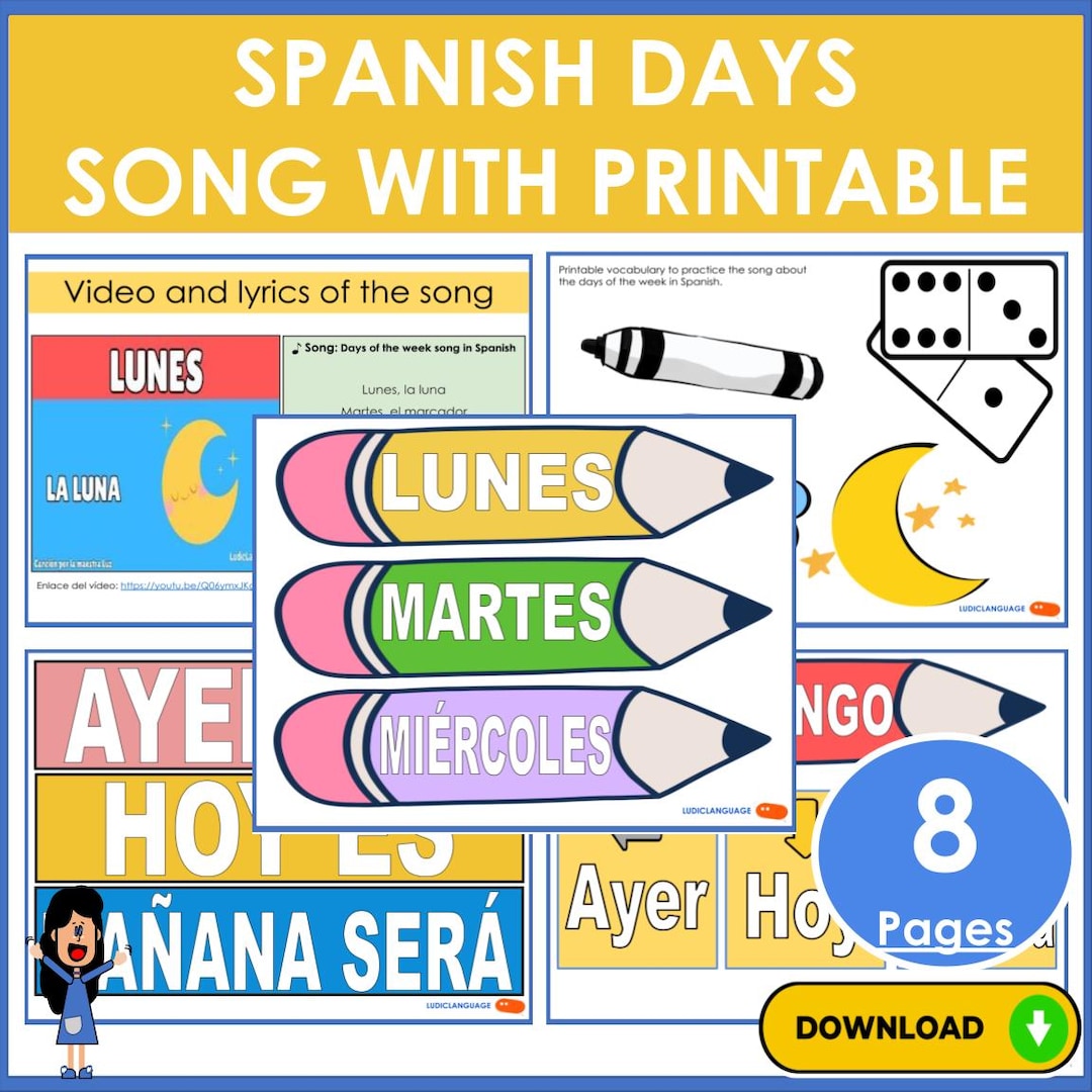 Spanish Days of the Week Song With Labels | Spanish Songs | Spanish ...