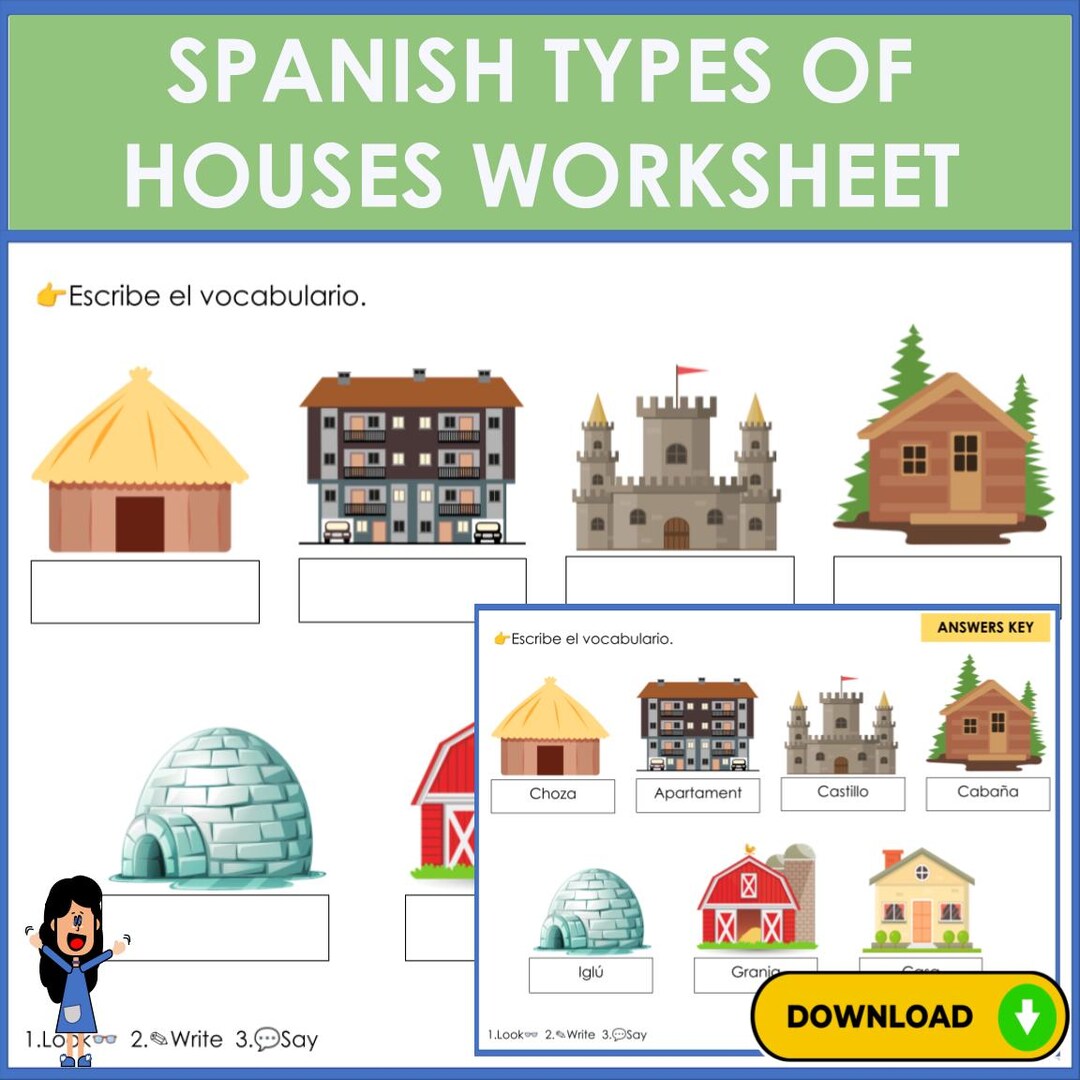 Types of Houses Worksheet - Write the Vocabulary - Etsy
