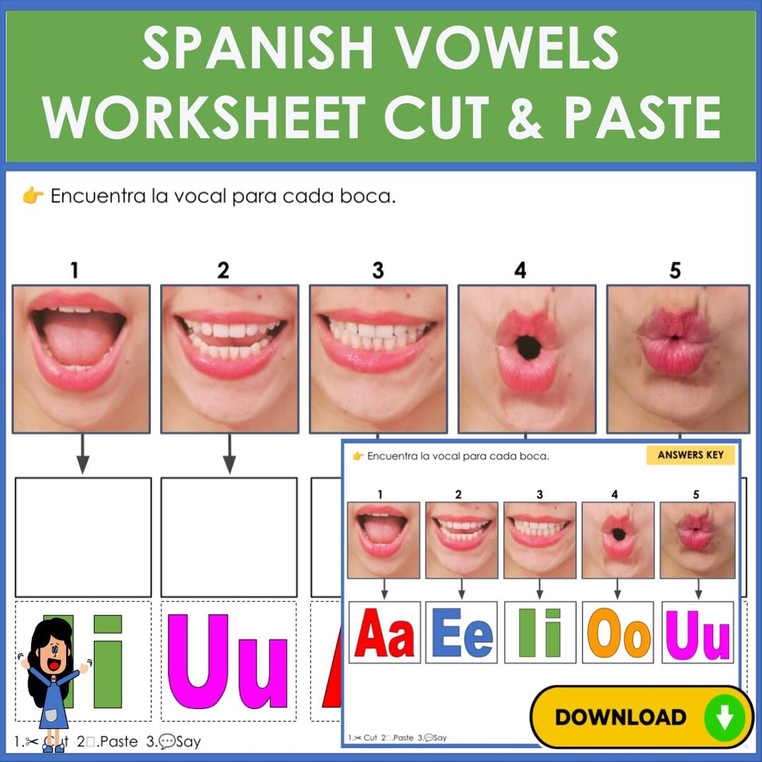 Spanish Vowels Worksheet - Cut and Paste - Etsy