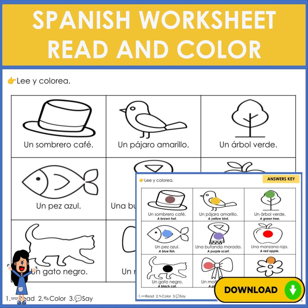Spanish Colors Worksheet – Read and Color - Etsy
