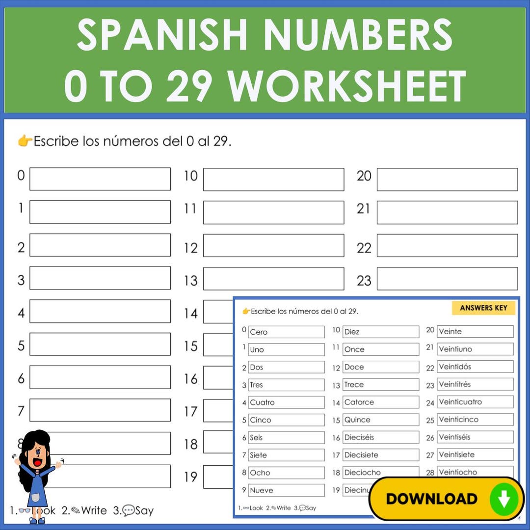 Spanish Numbers 0 to 29 Worksheet - Write the Numbers - Etsy