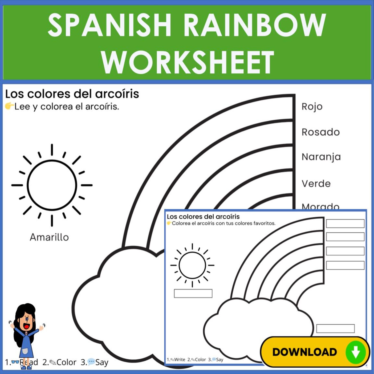Spanish Rainbow Worksheet - Etsy