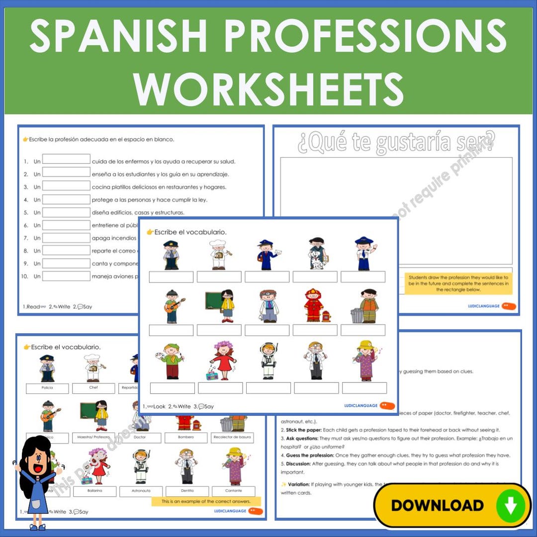 Spanish Professions Worksheets - Etsy