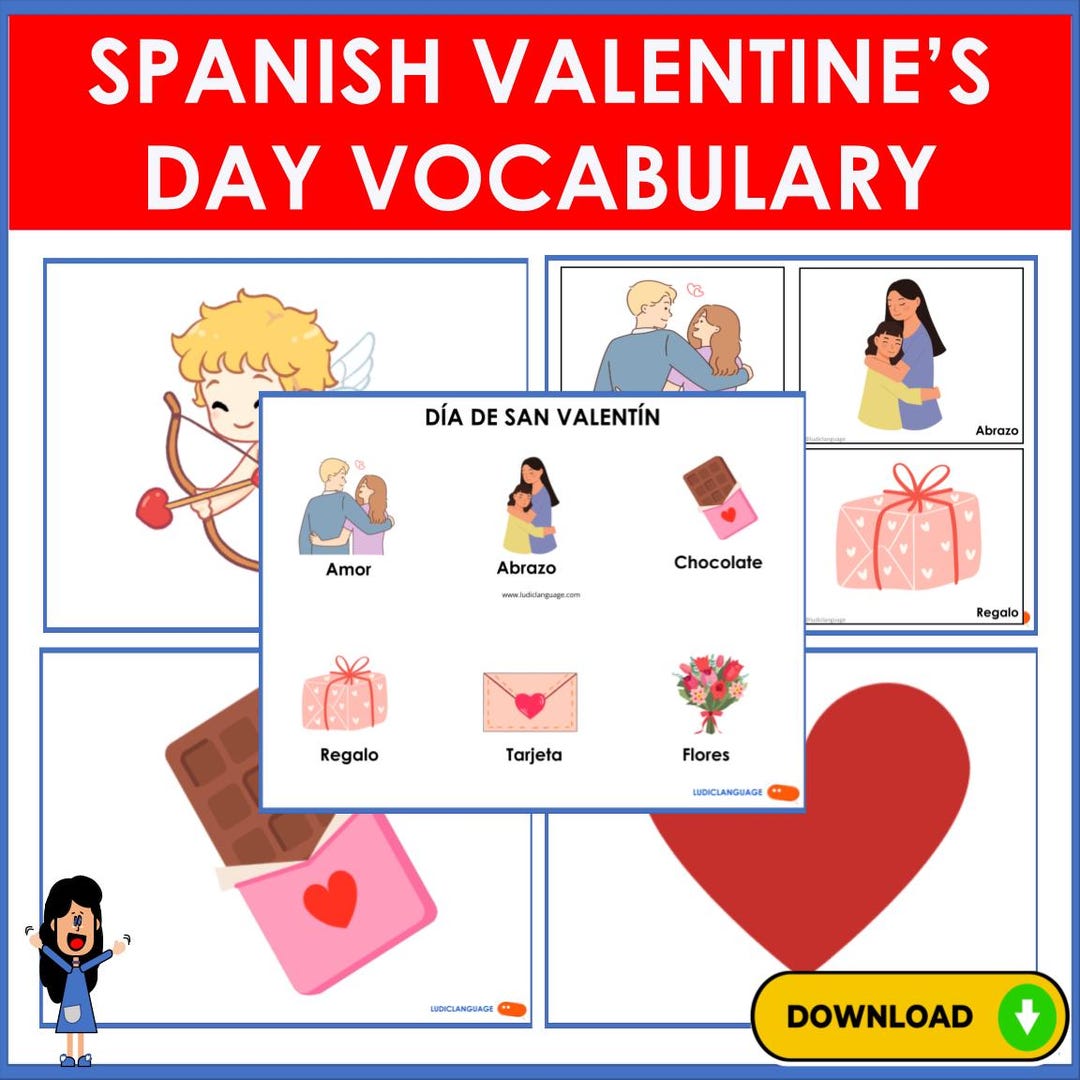 Spanish Valentine's Day Vocabulary Posters, Small and Large Flashcards ...
