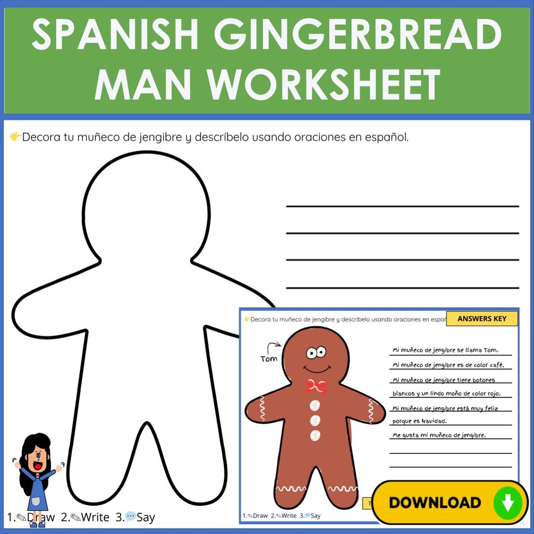 Spanish Gingerbread Man Worksheet - Etsy