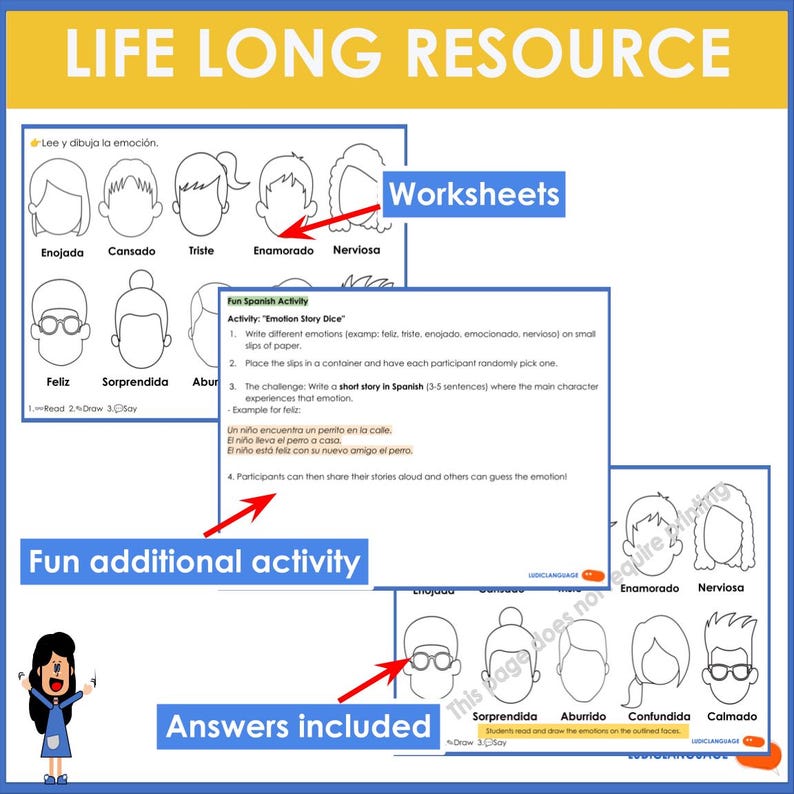 Spanish Emotions Worksheets - Etsy