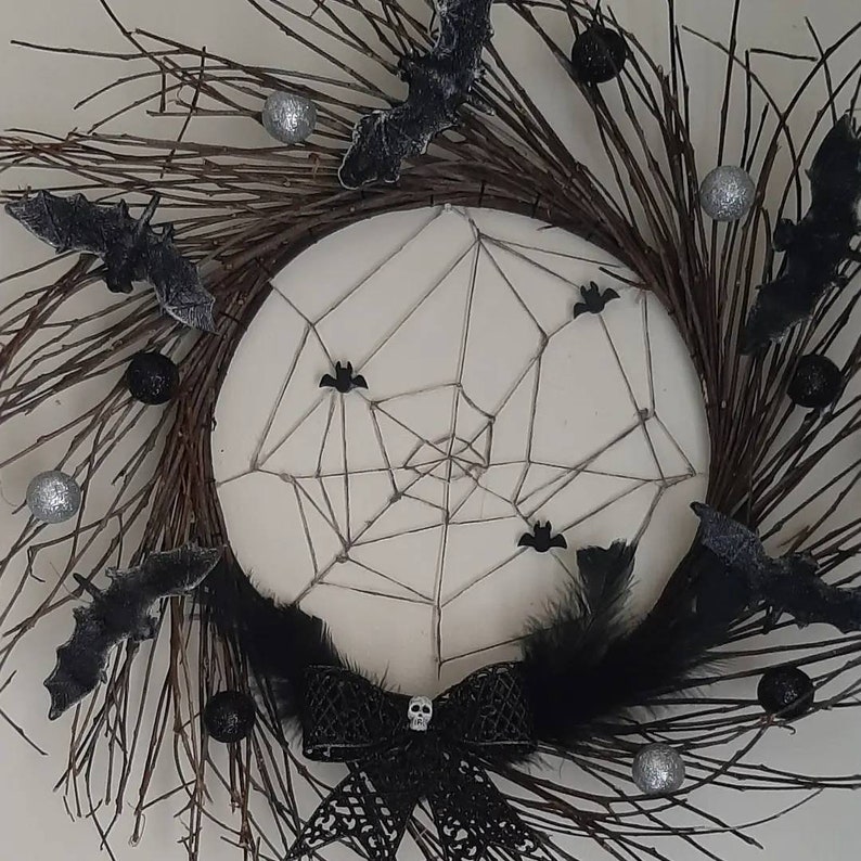 Wicker Wreath With Bats and Spider Web - Etsy