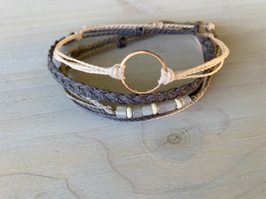 Rose Gold Ring Stackable String Bracelet Set Waxed Cord - Etsy