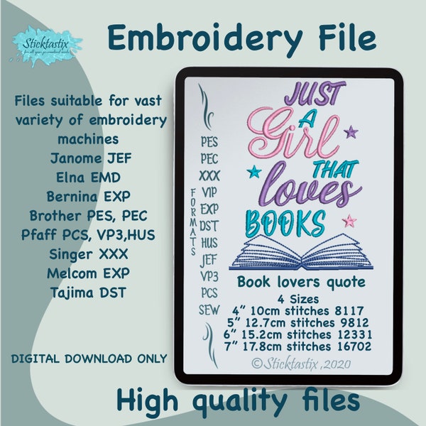 Book Lovers Embroidery Designs - Etsy