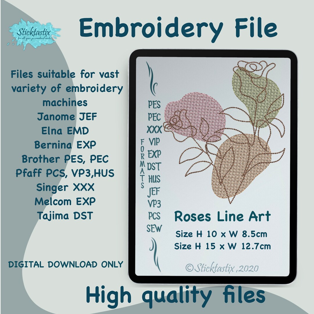 Roses Embroidery Design Line Art 15cm Machine Embroidery Digital ...