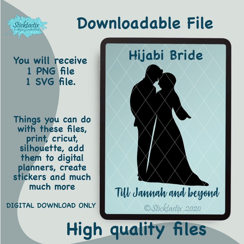 Hijabi Bride and Groom Silhouette SVG File: Islamic Wedding (digital ...