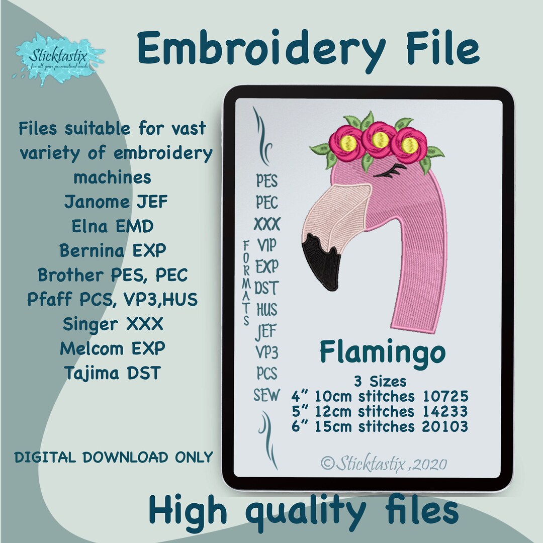 Flamingo Embroidery Design With Flowers for Embroidery Machine, Comes ...