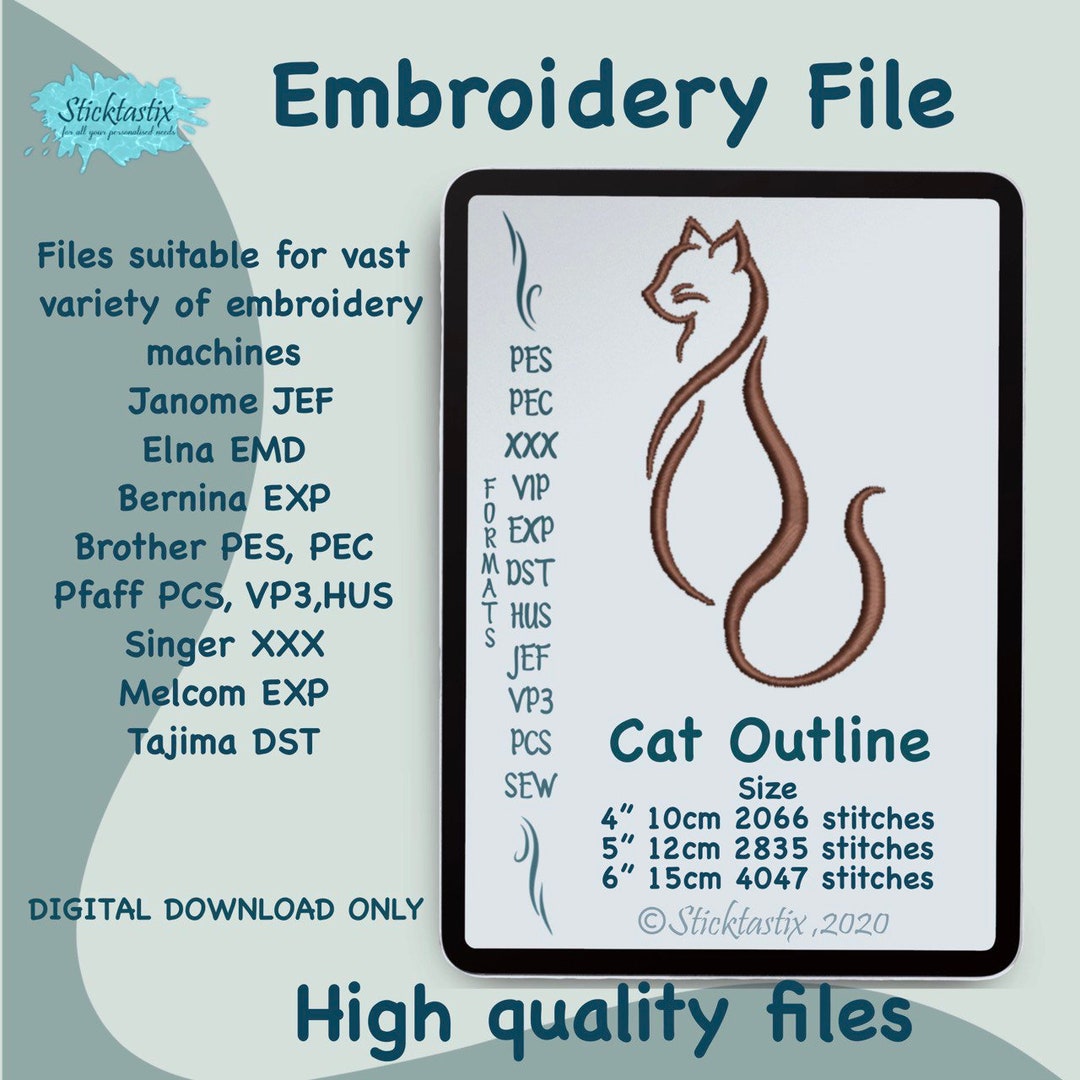 Cat Embroidery Design Machine Embroidery Outline 3 Sizes Digital ...