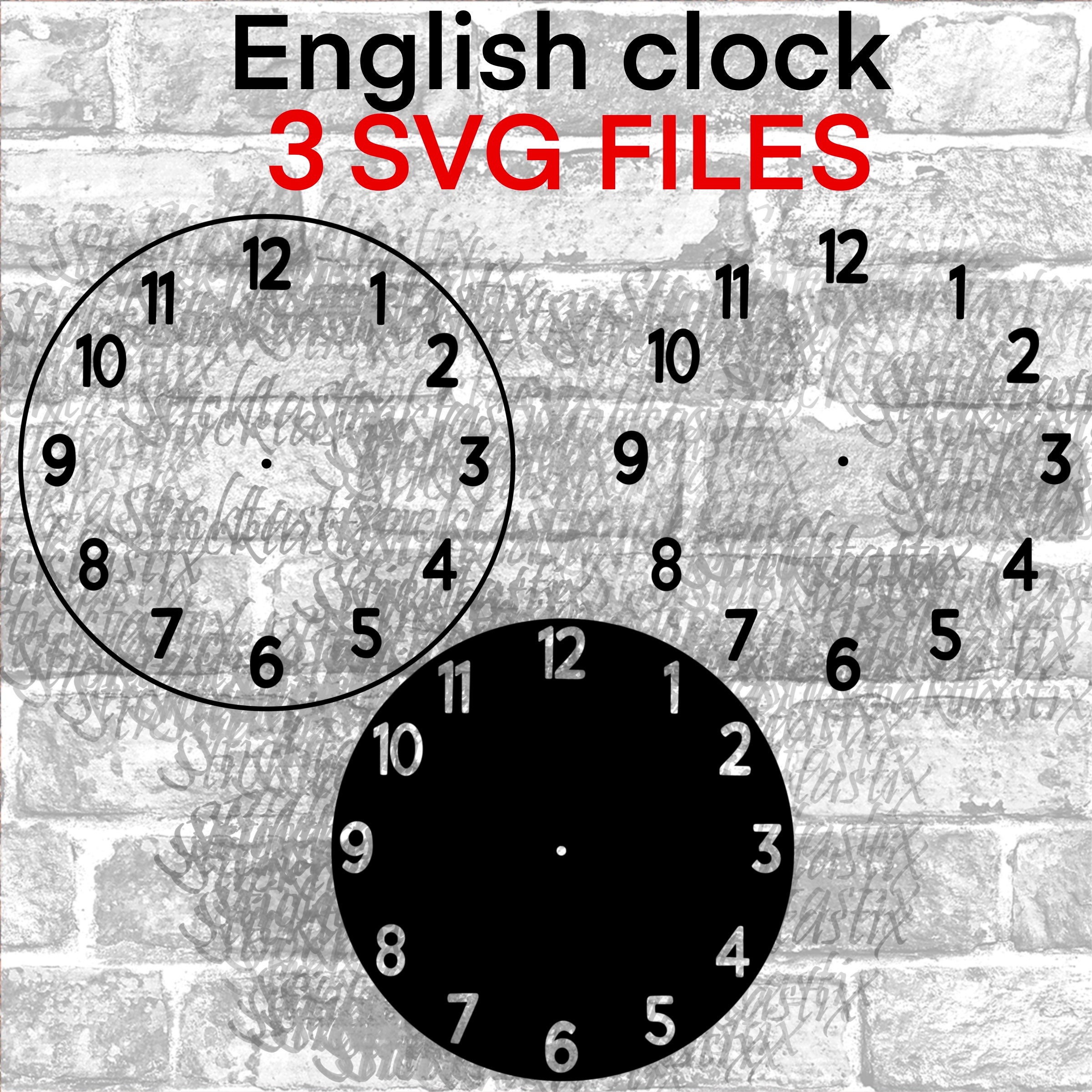 English Number Clock 3 Styles SVG VECTOR FILES Digital - Etsy