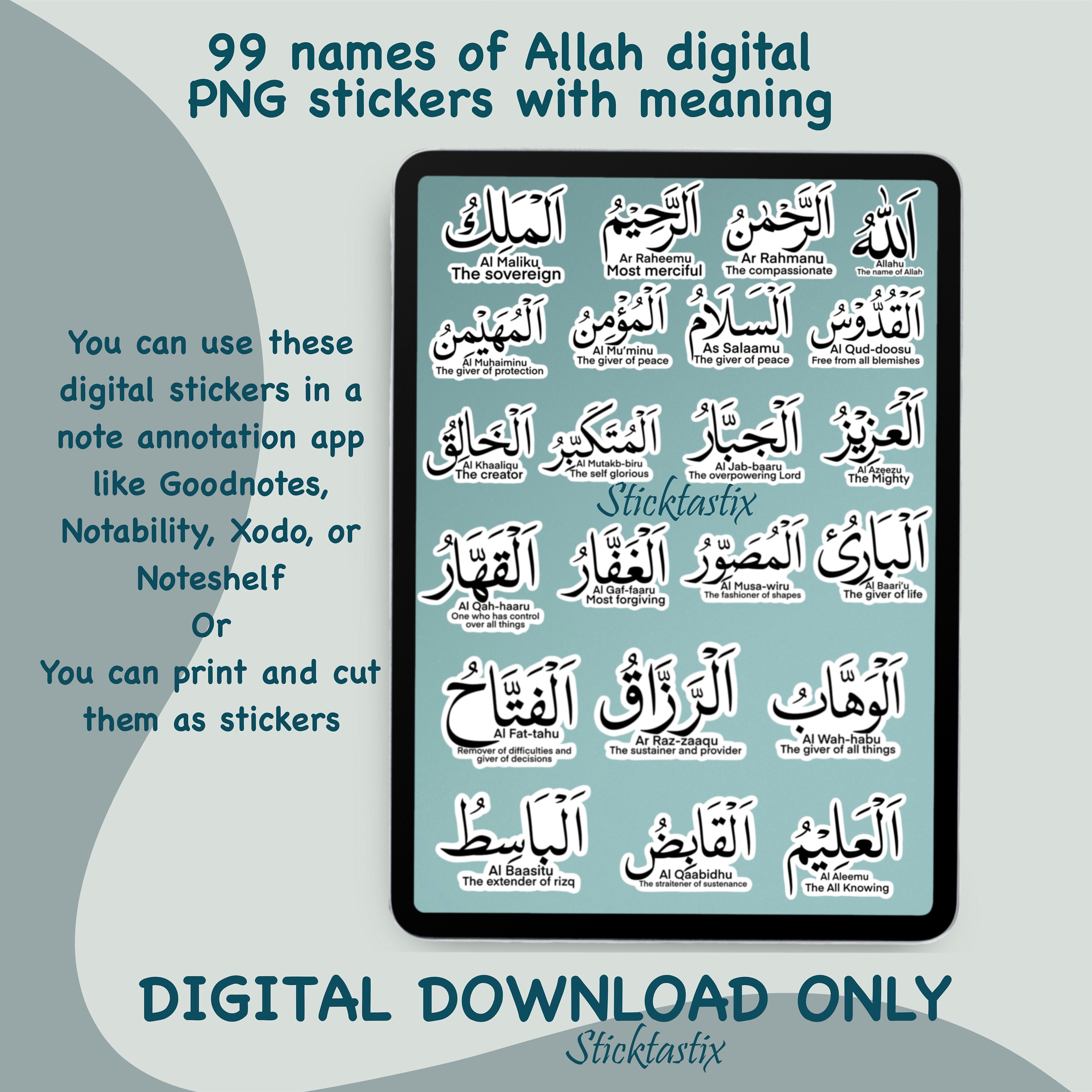 99 Names of Allah Digital Stickers: Goodnotes, Notability, Xodo ...