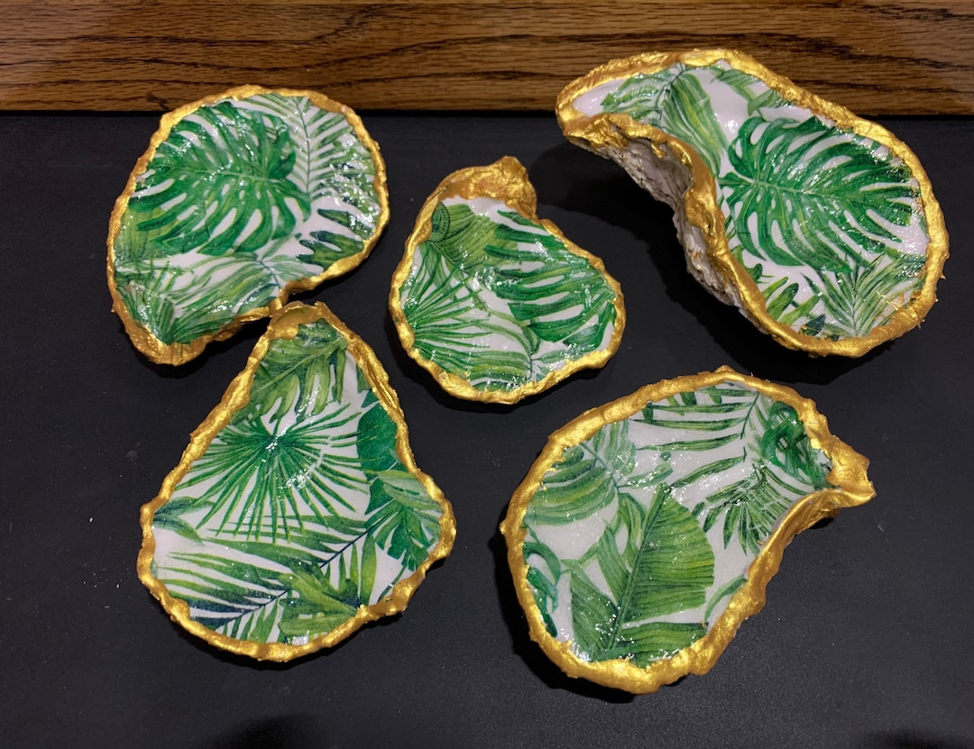 BOGO Tropical Foliage Decoupage Gilded Oyster Shell - Etsy