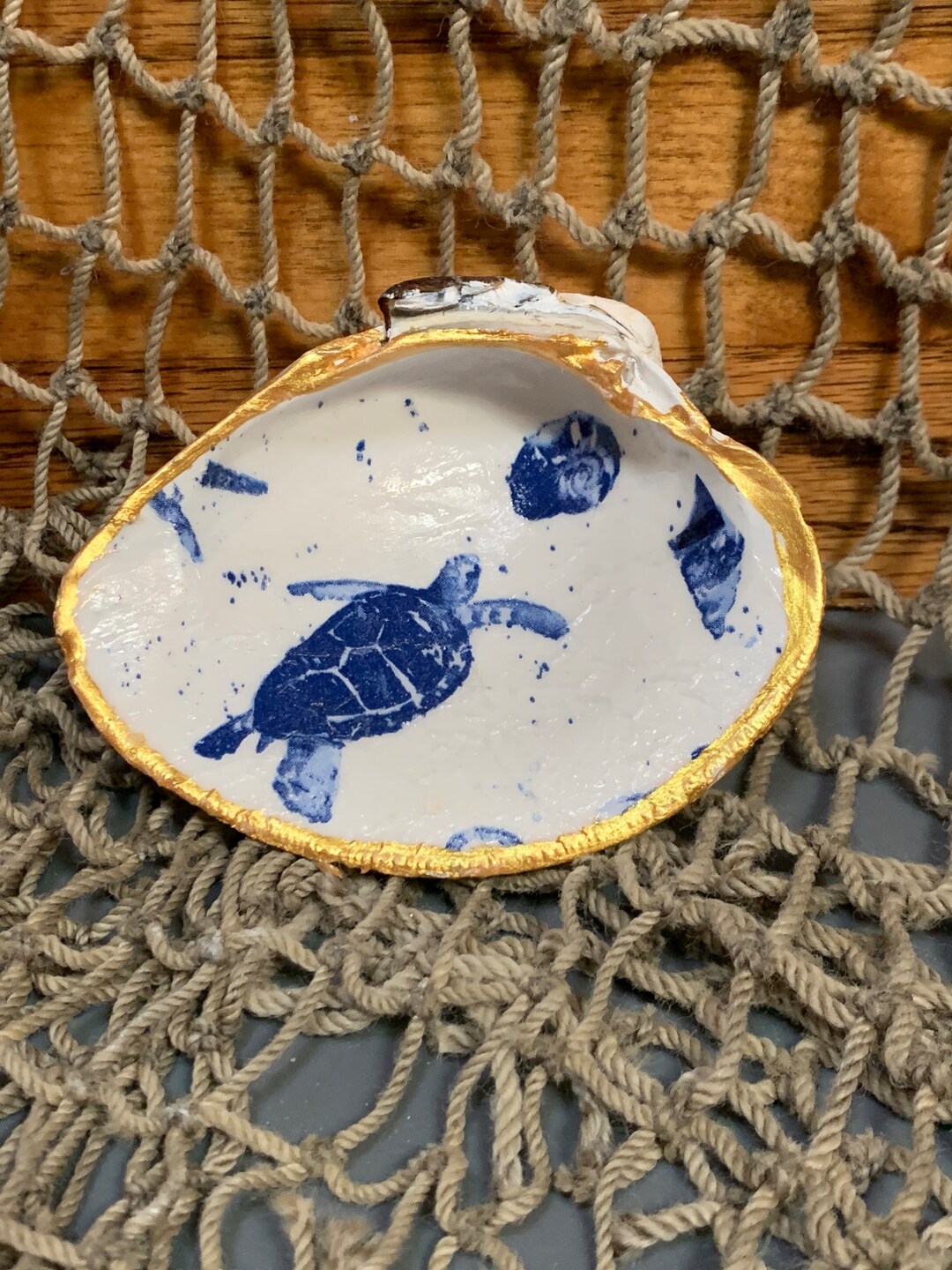Blue Sea Turtle Gilded Clam Shell Ring Dish - Etsy