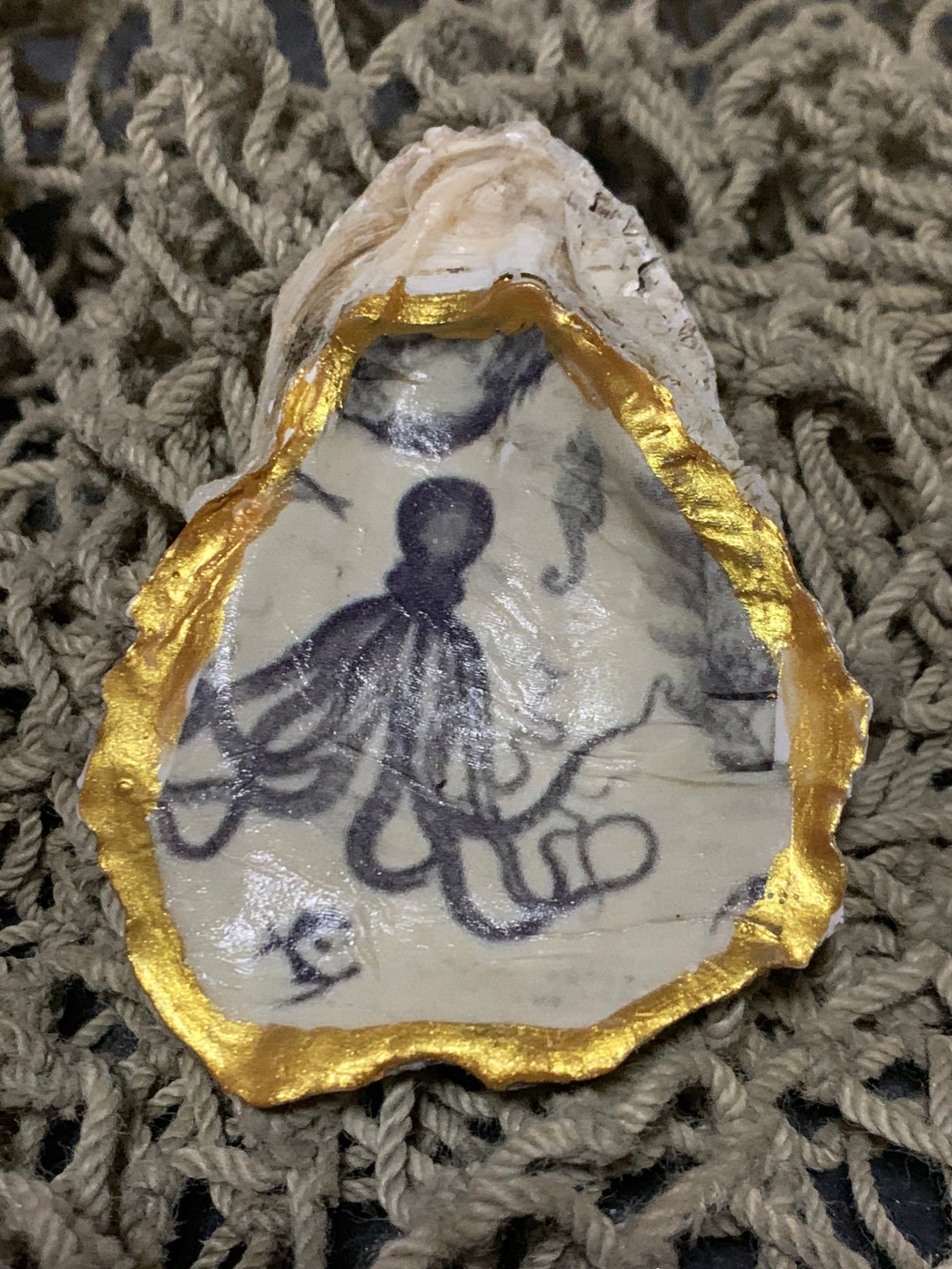Vintage Octopus Gilded Oyster Shell - Etsy