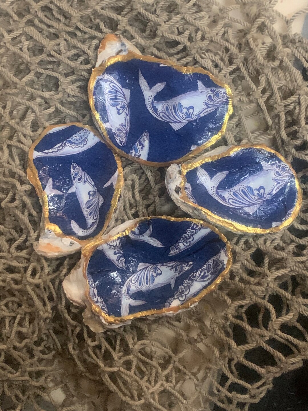 Tribal Blue Fish Gilded Oyster Shell - Etsy