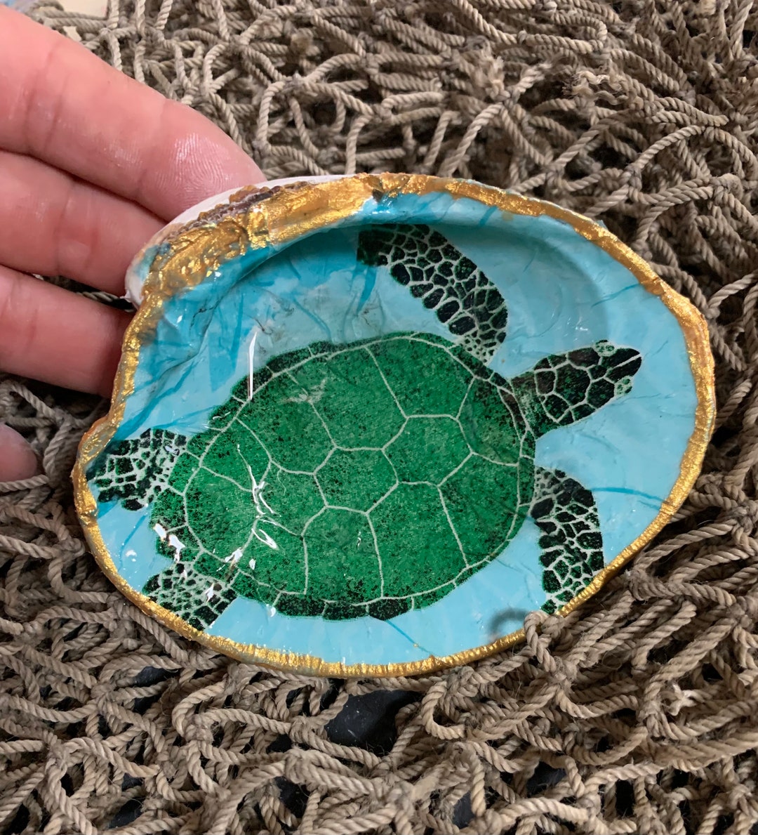 Sea Turtle Gilded Large Clam Shell (waterproofed With Epoxy) - Etsy