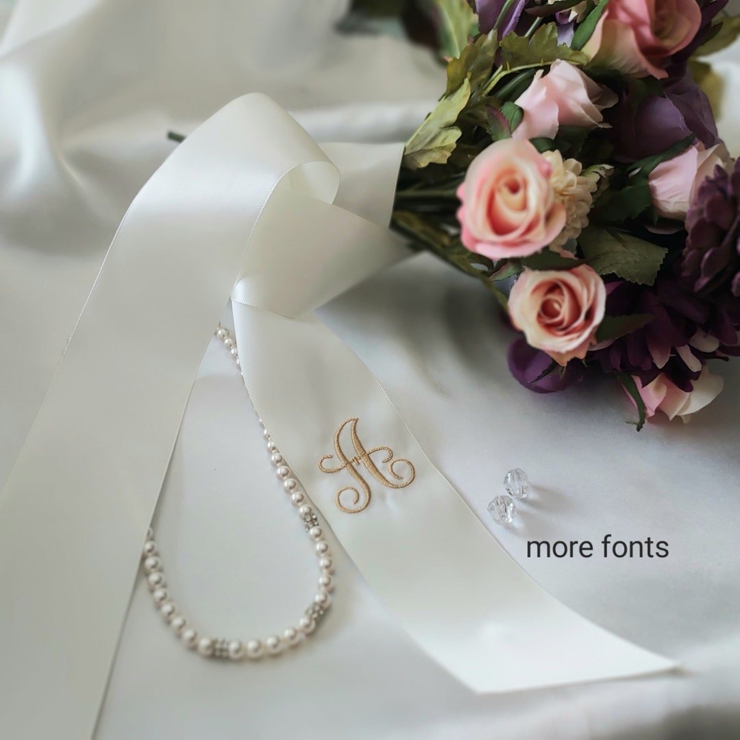 Wedding Bouquet Ribbon/ Personalized Embroidered Double-faced Satin ...