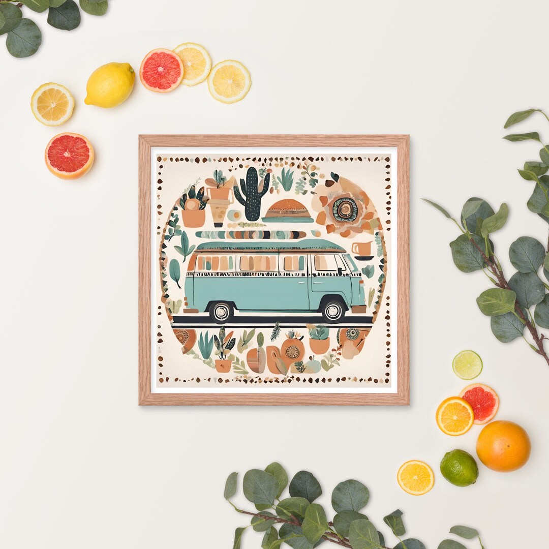 Boho Wall Art, Framed Poster, VW Bus, Wall Art, Home Decor, - Etsy