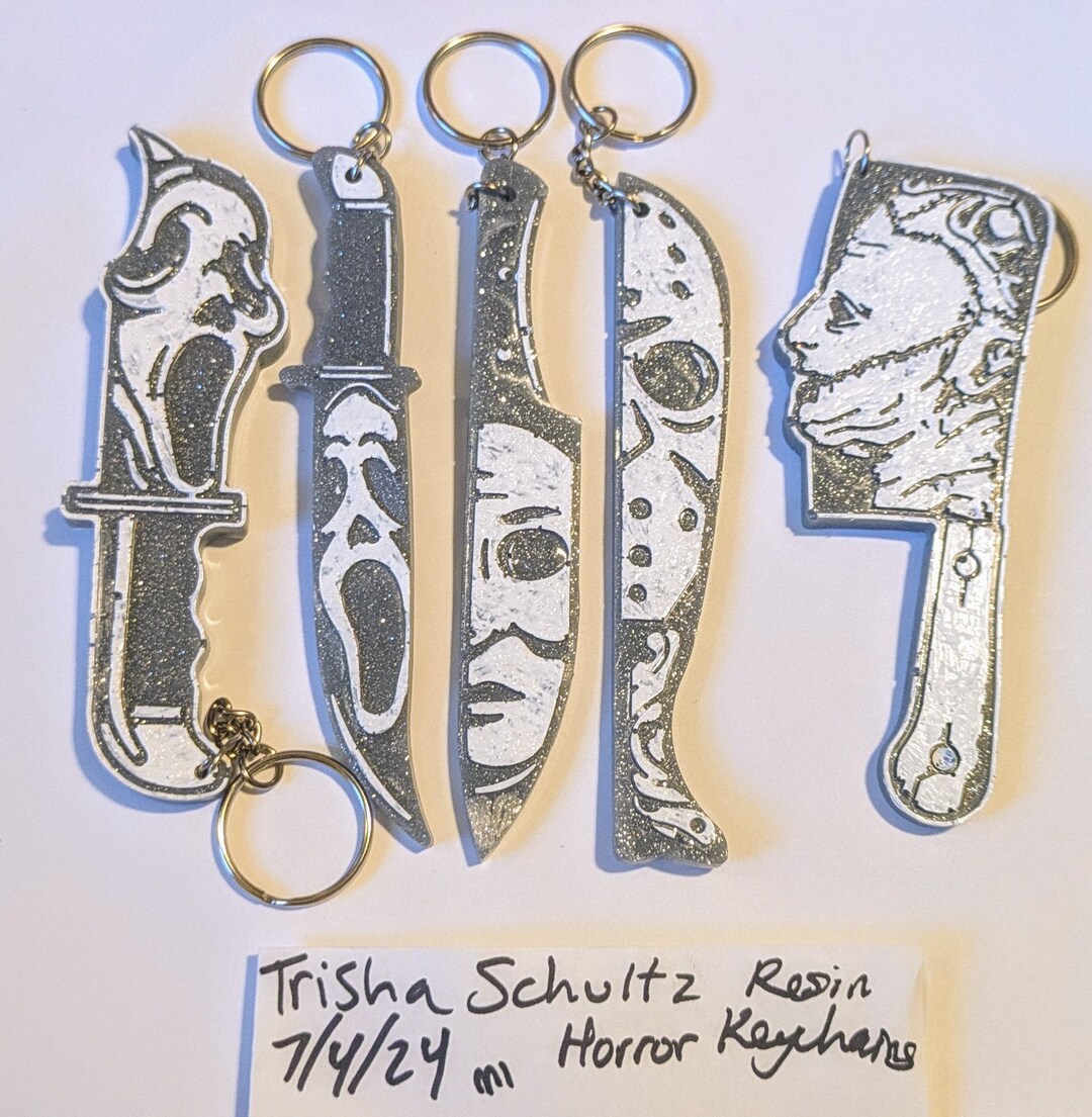 Horror Film Fake Resin Knife Keychain. Freddy Jason Leather Face Scream ...