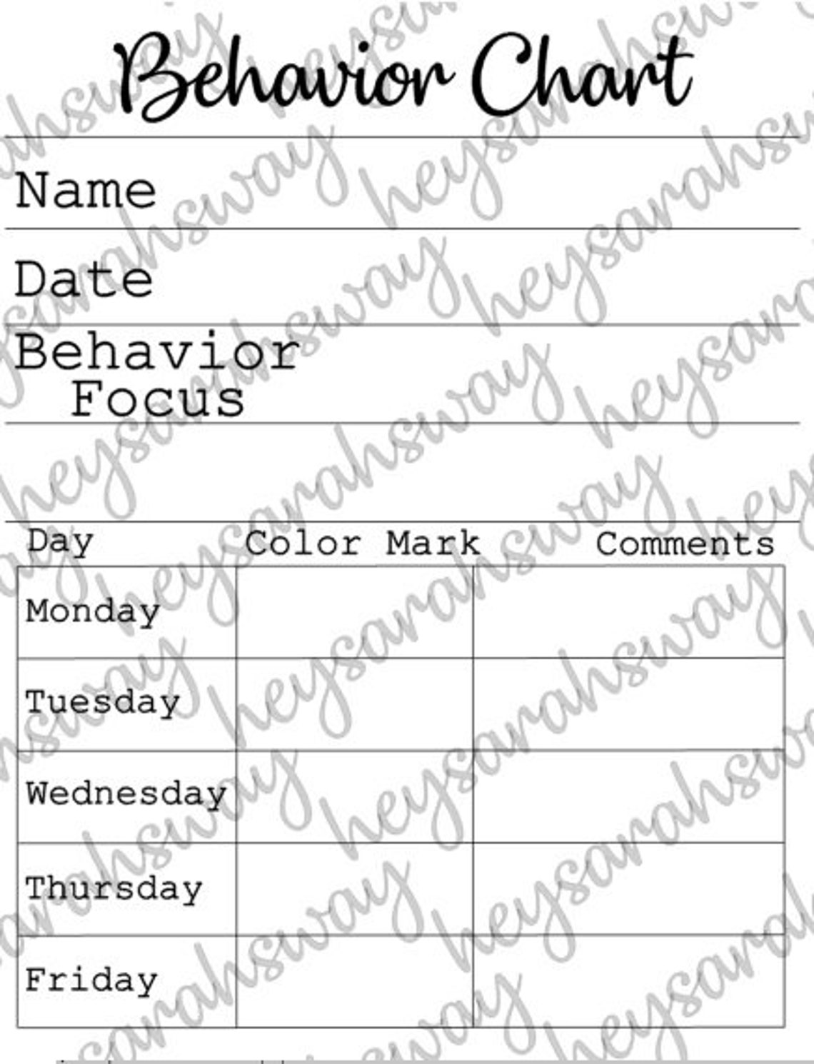 Behavior Chart Printable PDF DOWNLOAD ONLY - Etsy