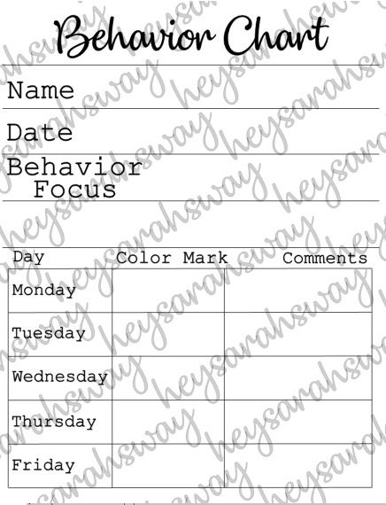 Behavior Chart Printable PDF DOWNLOAD ONLY - Etsy
