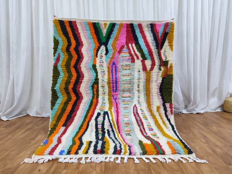 Handmade Wool Boujaad Rug, Colorful Abstract Berber Carpet, 4.03 Ft X 5 ...