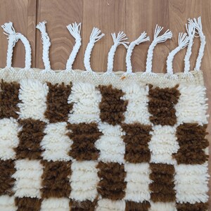 Large Brown and White Checkered Area Rug, Moroccan Berber Checkered Rug ...