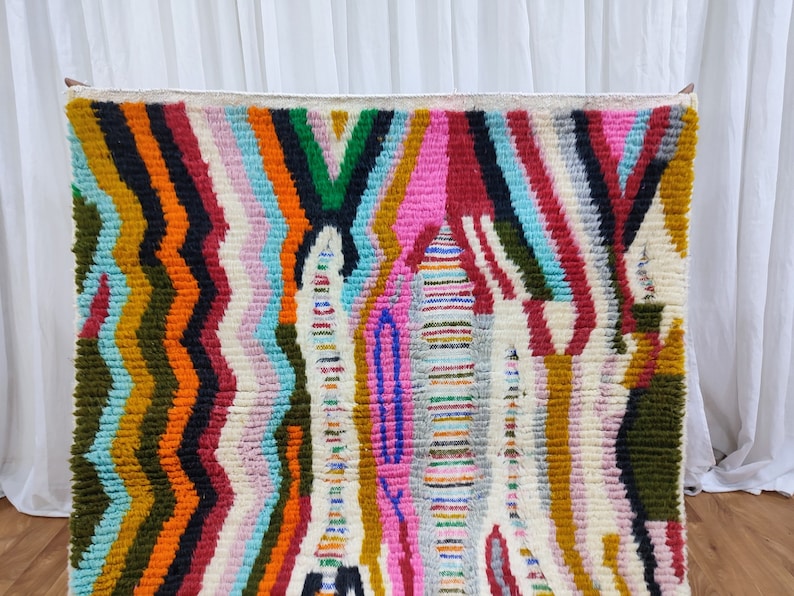 Handmade Wool Boujaad Rug, Colorful Abstract Berber Carpet, 4.03 Ft X 5 ...