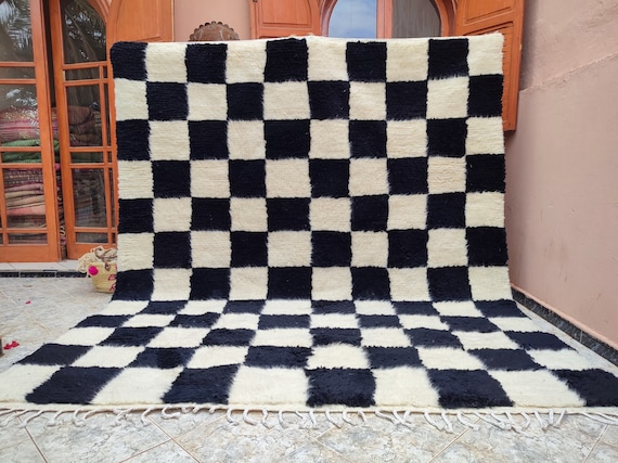 Large Black and White Checkered Rug Moroccan Berber Checkered Rug Checkered Area Rug checkerboard Rug Beniourain Rug Soft Black White Rug Etsy
