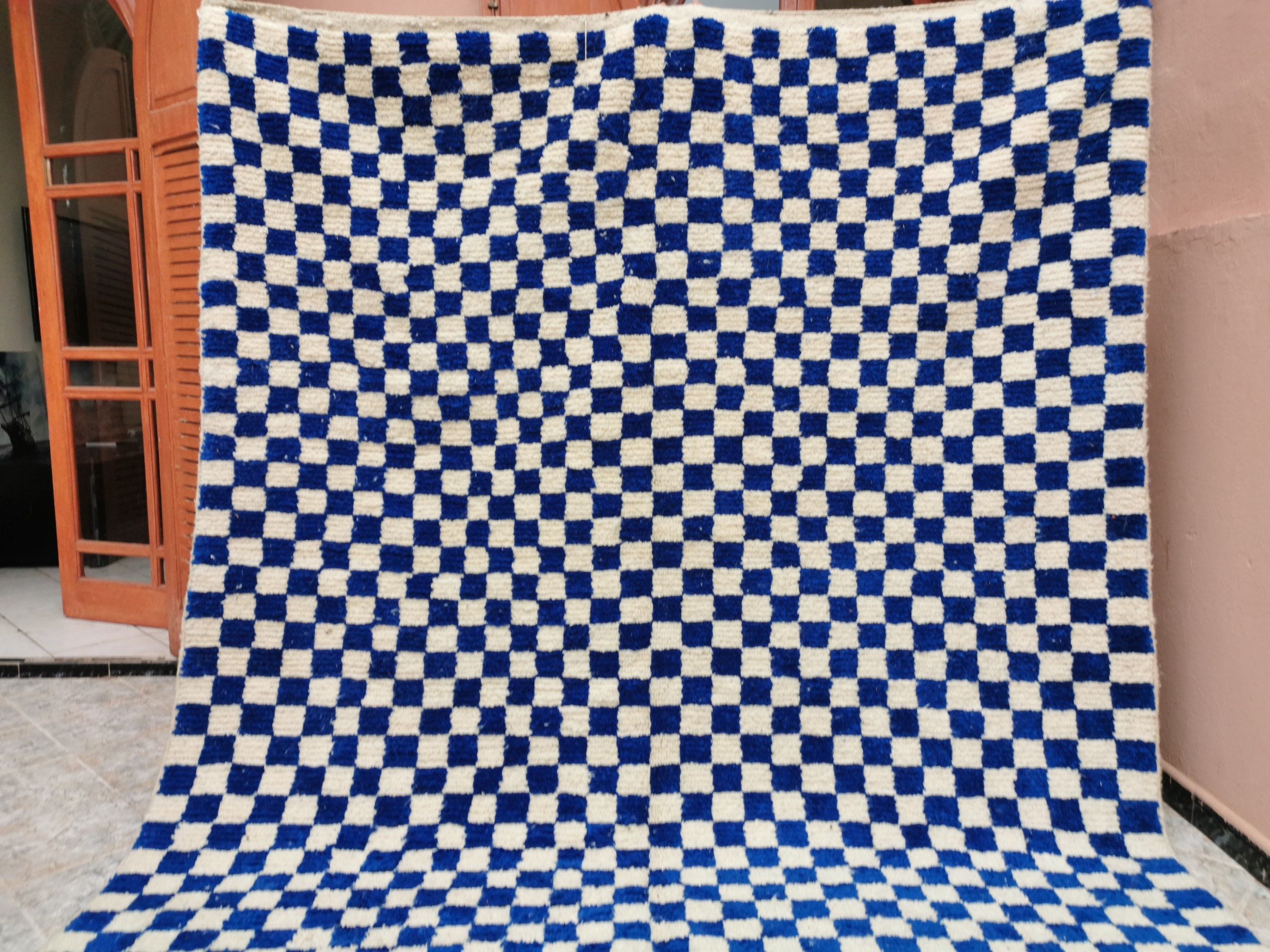 Large Blue and White Checkered Rug Moroccan Berber Checkered - Etsy ...
