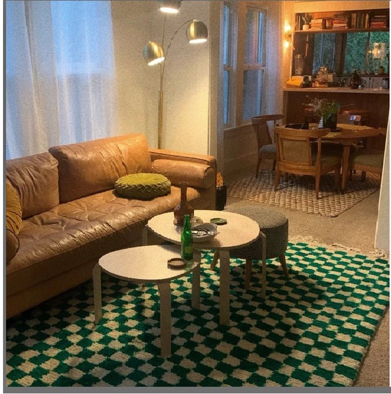 Large Brown and White Checkered Area Rug Moroccan Berber - Etsy