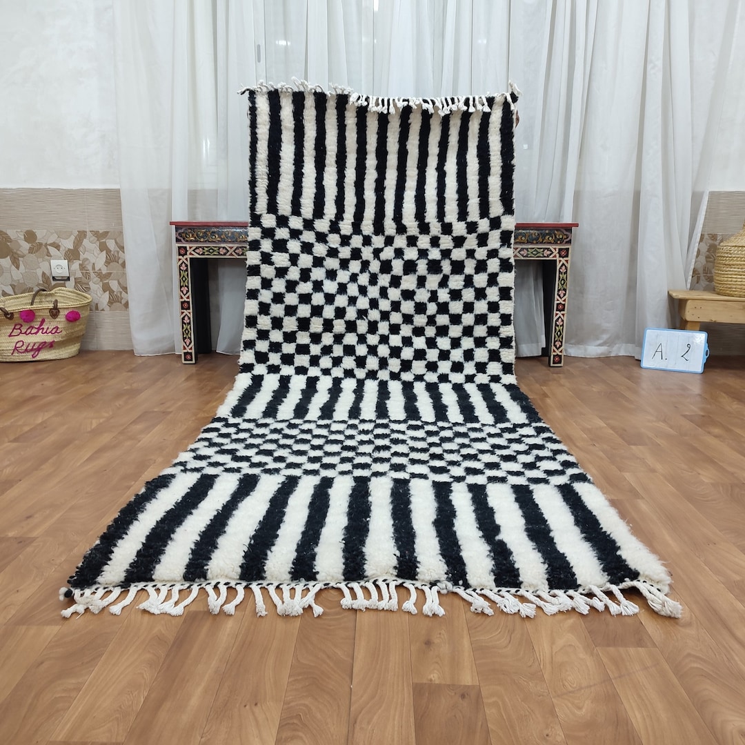 Black and White Checkered Area Runner, Moroccan Berber Checkered Rug ...