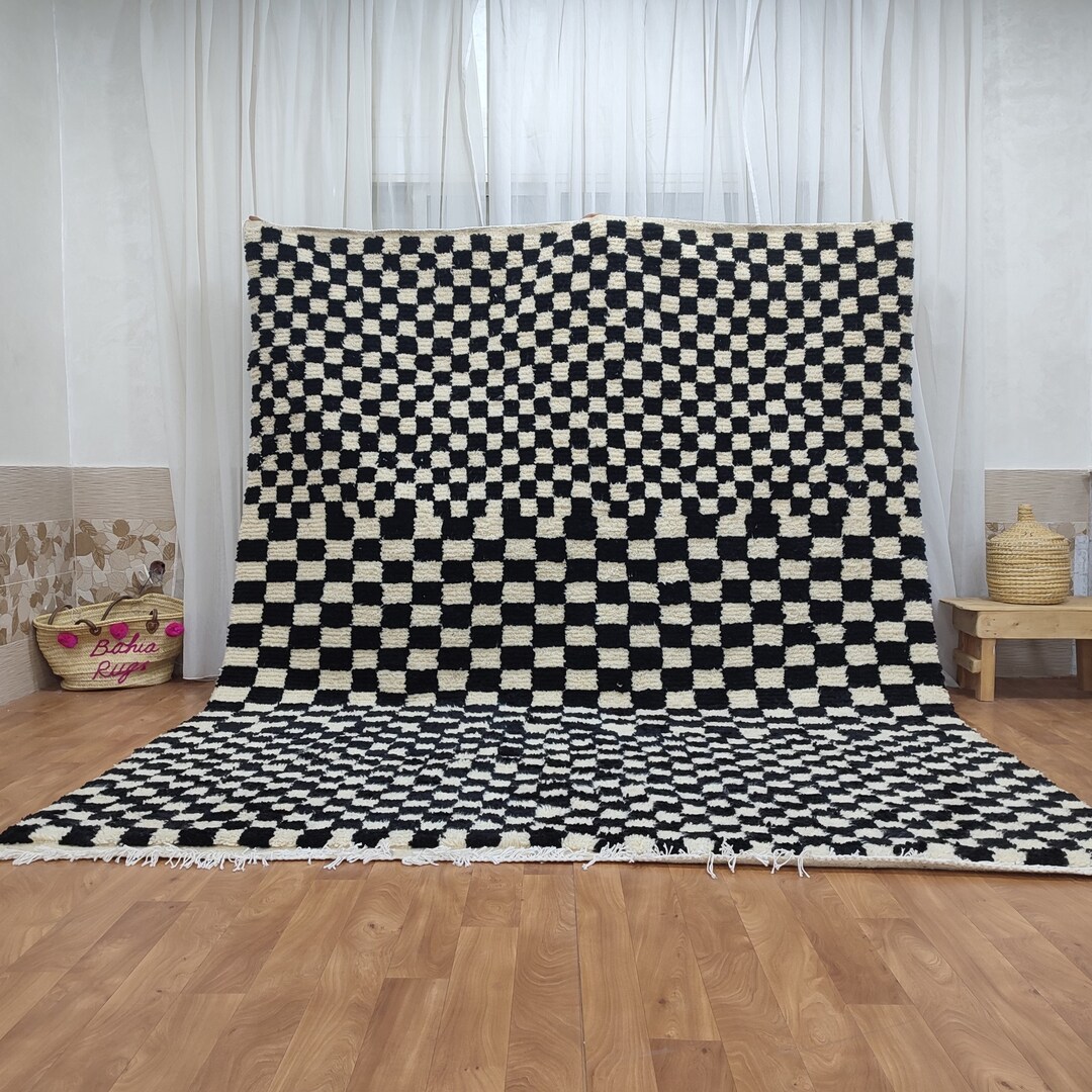Custom Area Rug - Black and White Rug - Moroccan Checkerboard Rug ...