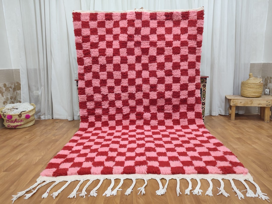 Large Pink and Red Checkered Rug, Moroccan Berber Checkered Rug ...