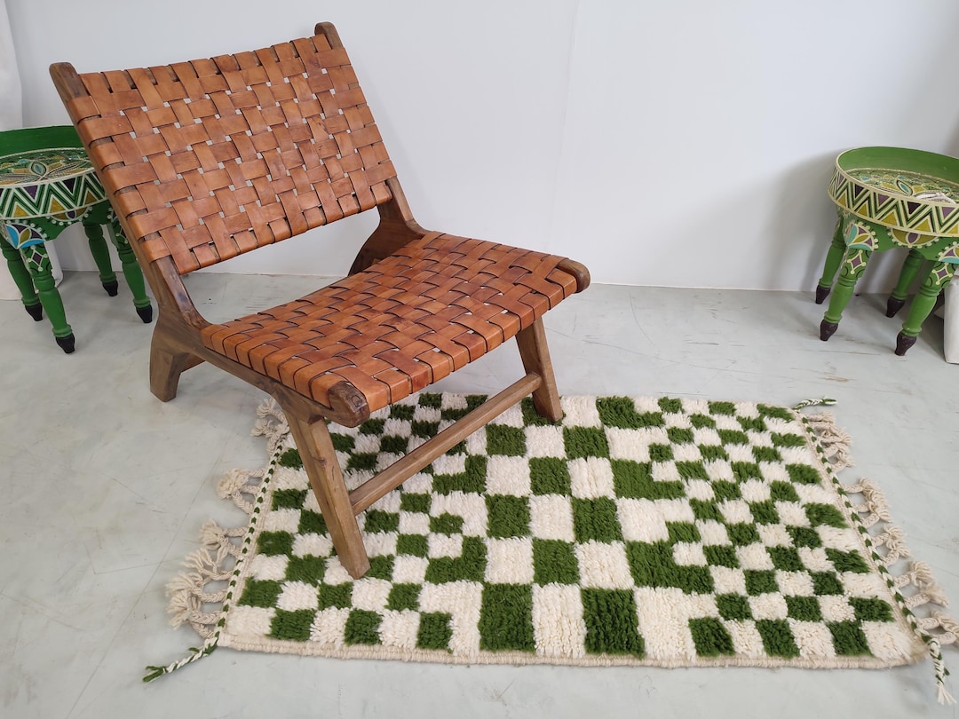 Large Green and White Checkered Rug, Moroccan Berber Checkered Rug ...