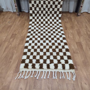 Large Brown and White Checkered Area Rug, Moroccan Berber Checkered Rug ...