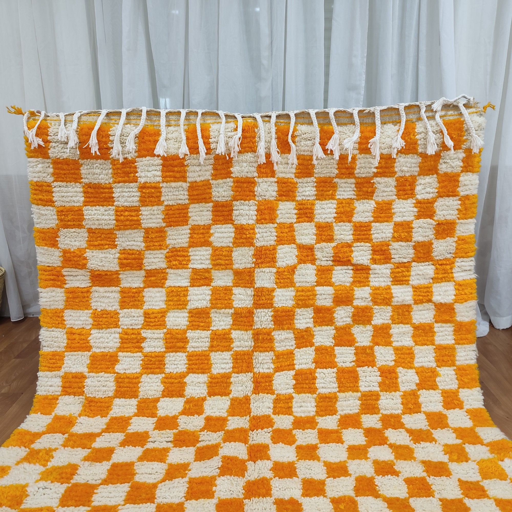 Large Diamond Orange and White Checkered Rug Moroccan Berber | Etsy