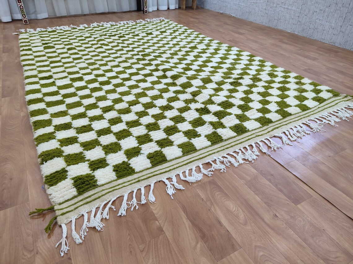 Large Green and White Checkered Rug Moroccan Berber Checkered - Etsy