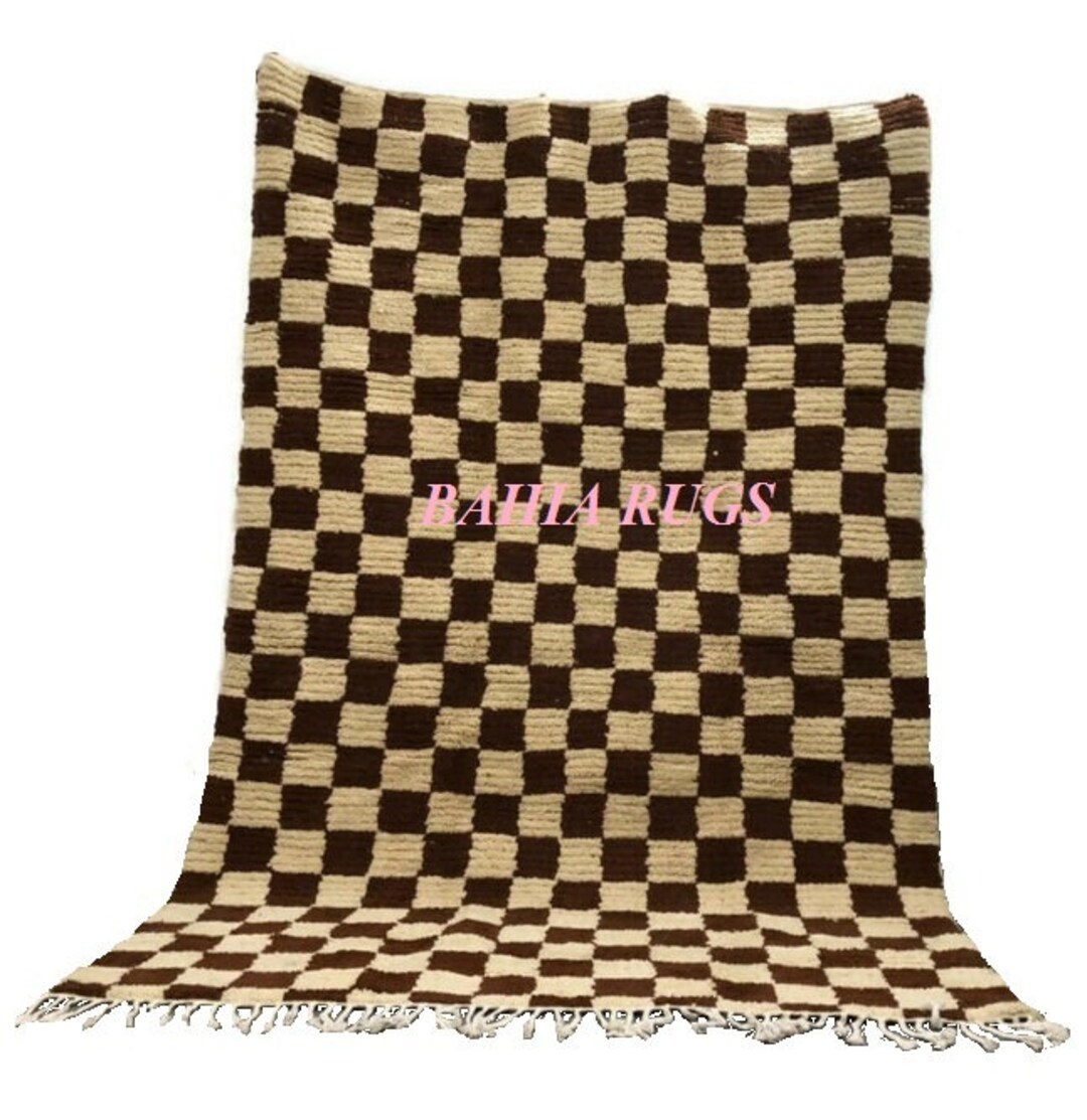 Large Brown and White Checkered Area Rug Moroccan Berber - Etsy