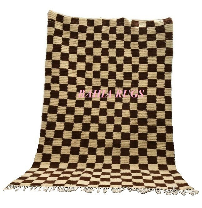 Large Brown and White Checkered Area Rug Moroccan Berber | Etsy