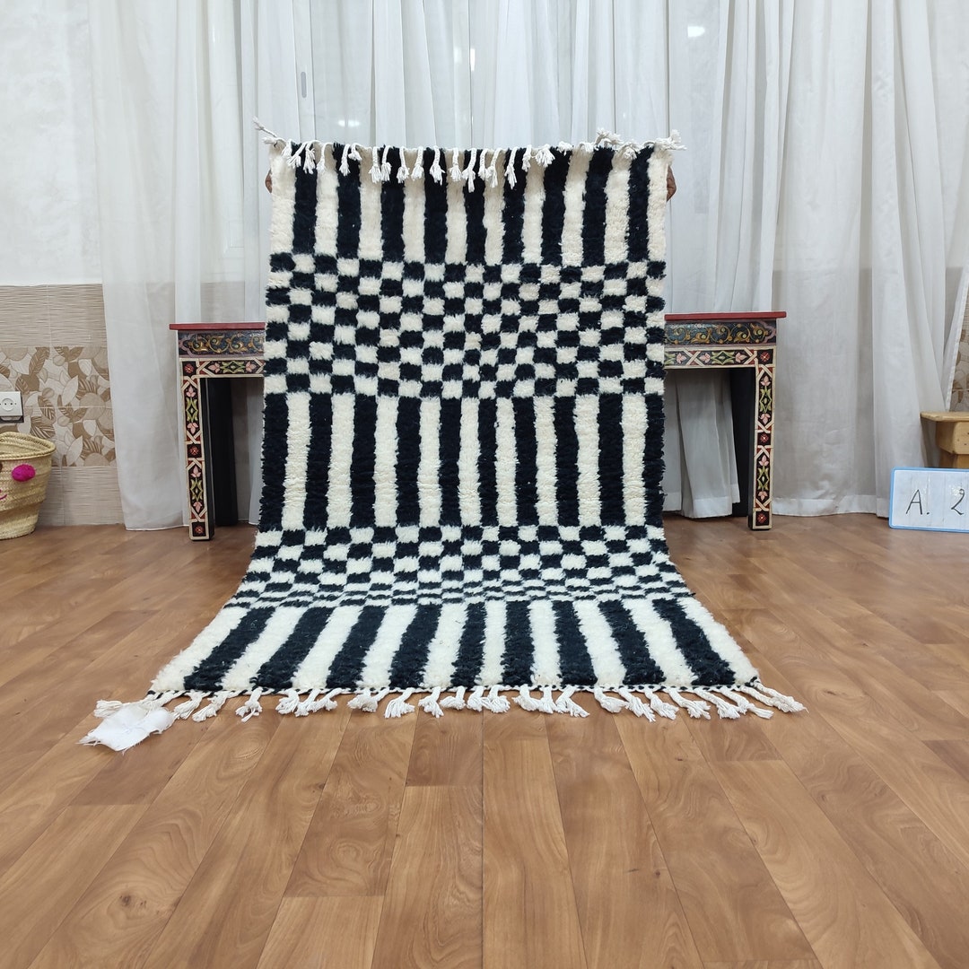 Black and White Checkered Area Runner, Moroccan Berber Checkered Rug ...