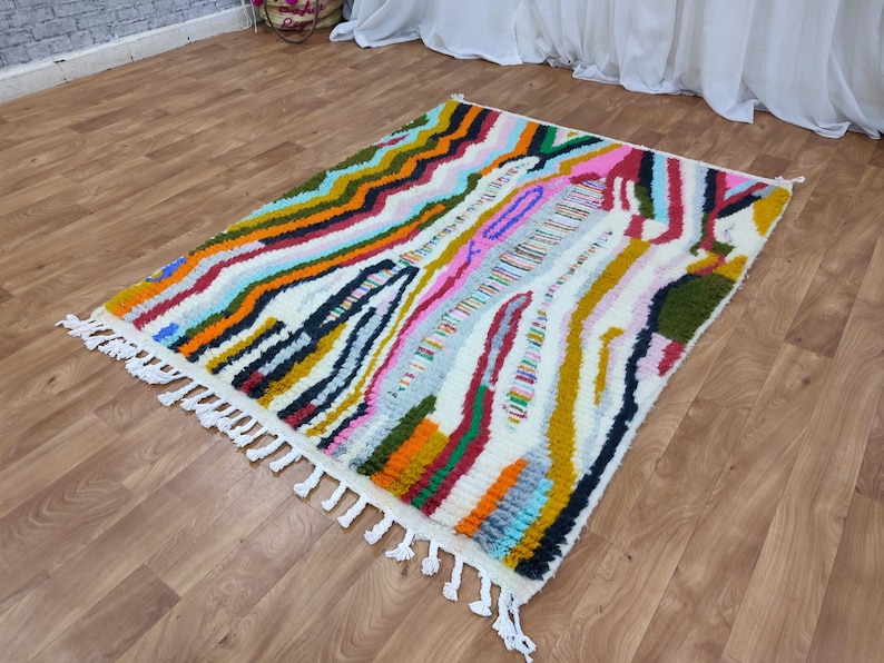 Handmade Wool Boujaad Rug, Colorful Abstract Berber Carpet, 4.03 Ft X 5 ...