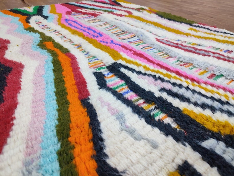 Handmade Wool Boujaad Rug, Colorful Abstract Berber Carpet, 4.03 Ft X 5 ...