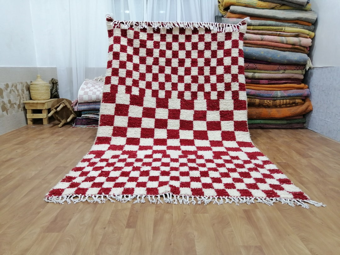 Custom Moroccan Red Checkred Rug -moroccan Checkered Rug - Moroccan ...