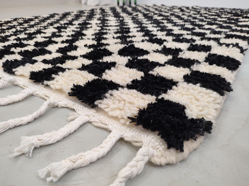 Custom Checkered Berber Rug – Modern Black & White Moroccan Wool Carpet ...