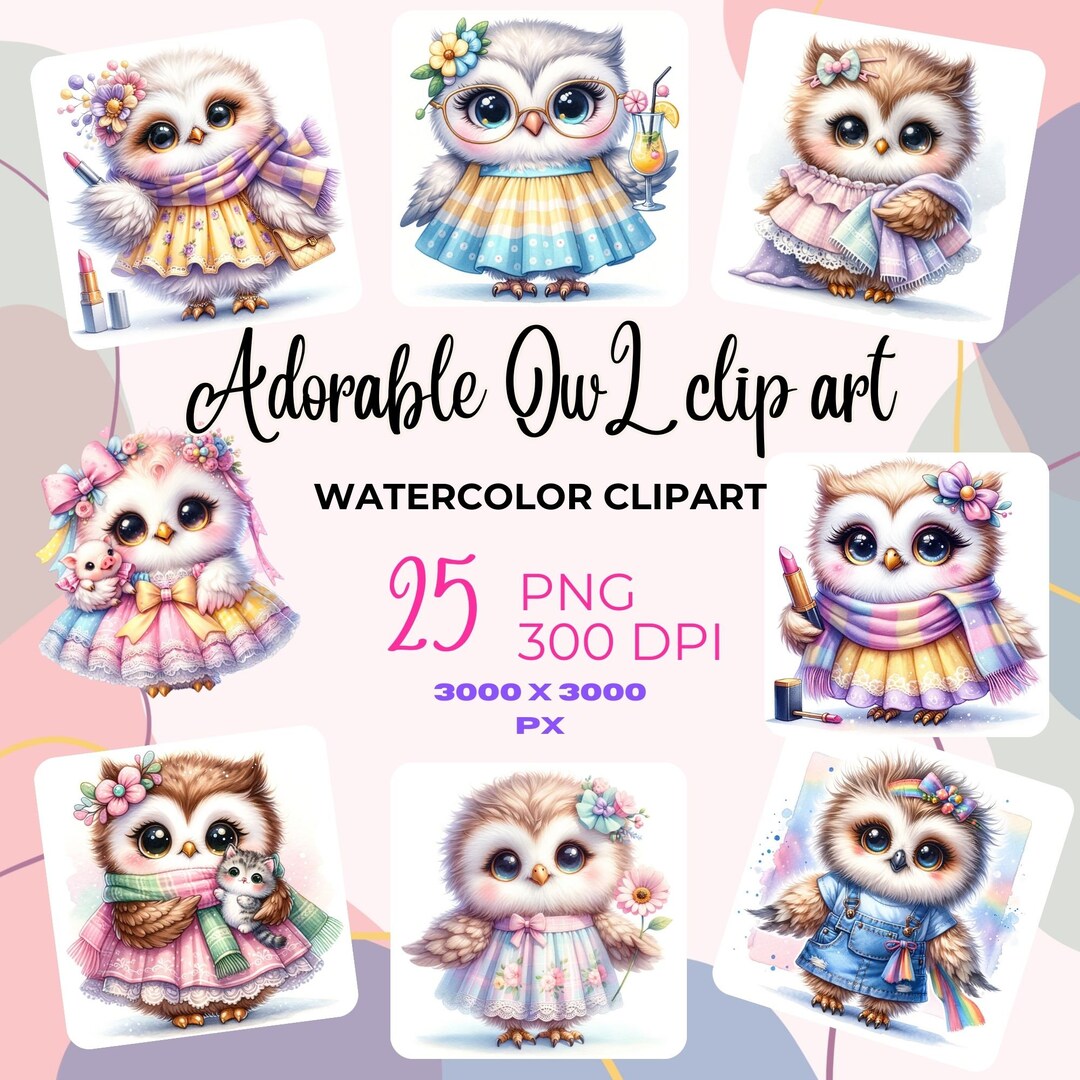 Adorable Owl Watercolor Illustration Clip Art Perfect for Sublimation ...